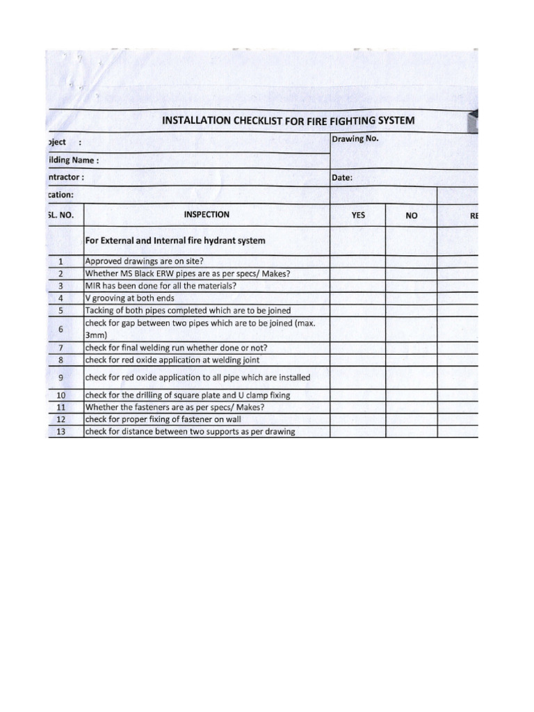 Mep Chechlist of Hydrant System | PDF