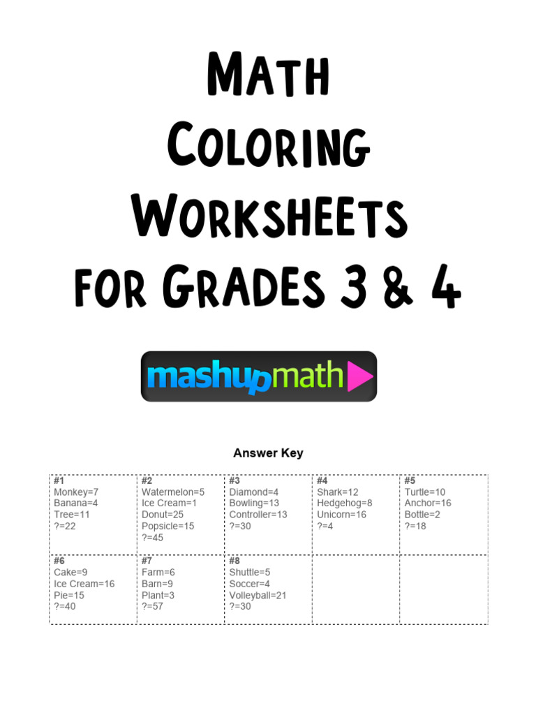 Math Coloring 3 4 | PDF
