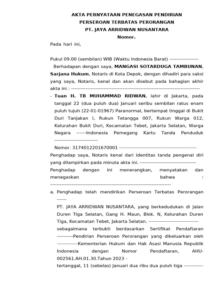 AKTA PERNYATAAN PENEGASAN PENDIRIAN | PDF