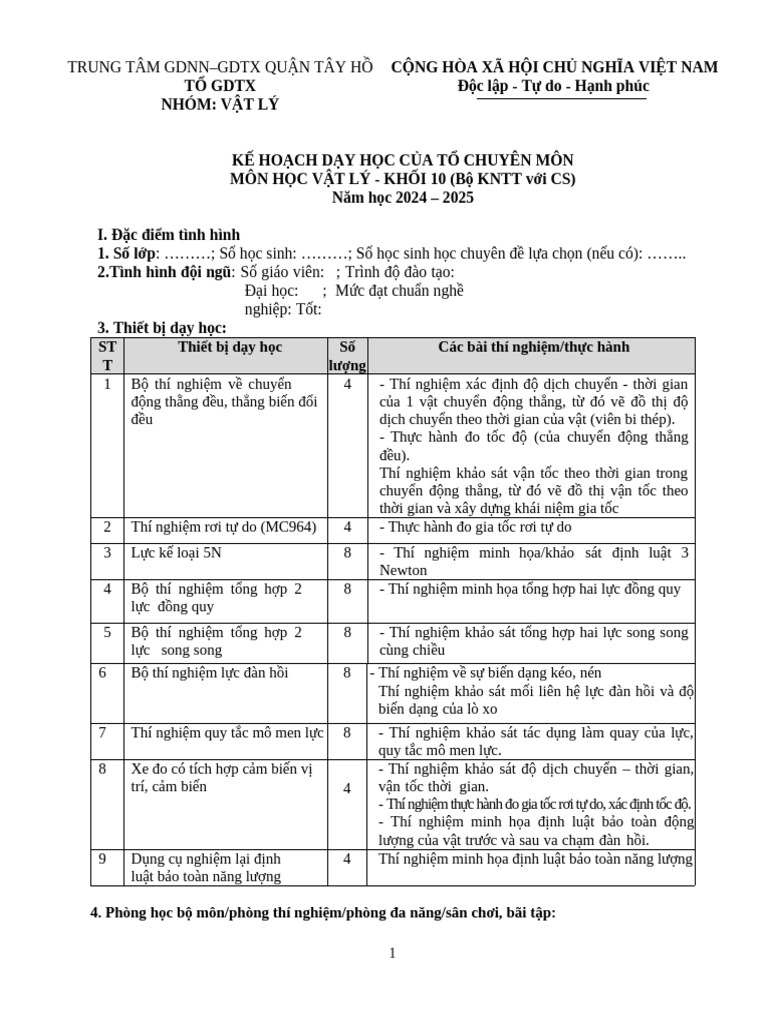 KHDH-VẬT-LÝ-10-2024-2025-TH | PDF