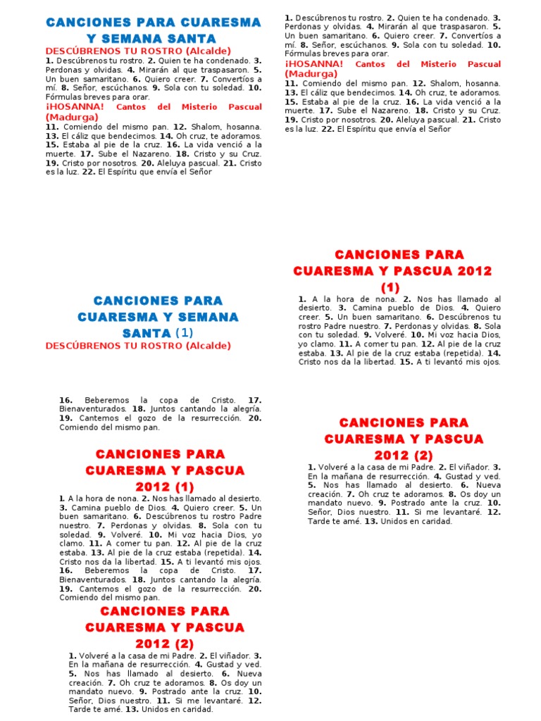 Canciones para Cuaresma y Semana Santa | PDF | Pascua de Resurrección | Cristo (título)