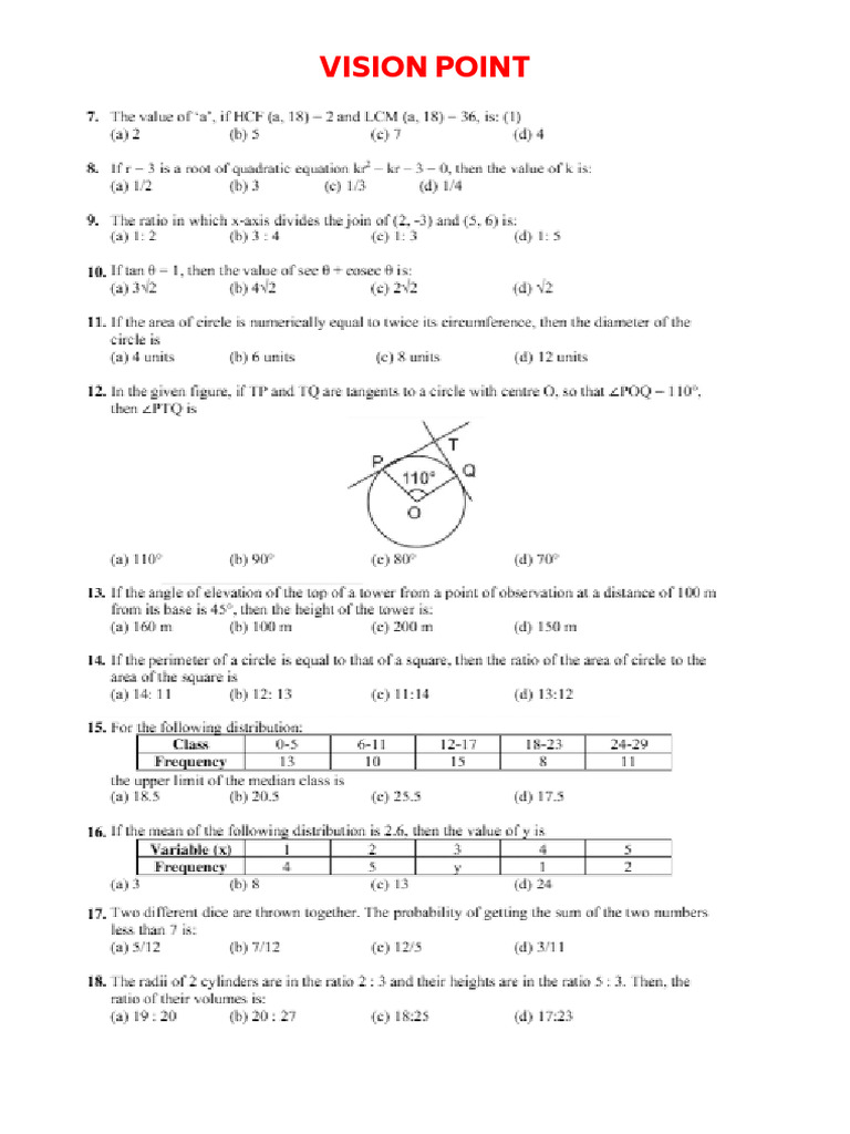 MATHS 10 SAMPLE PAPE R | PDF