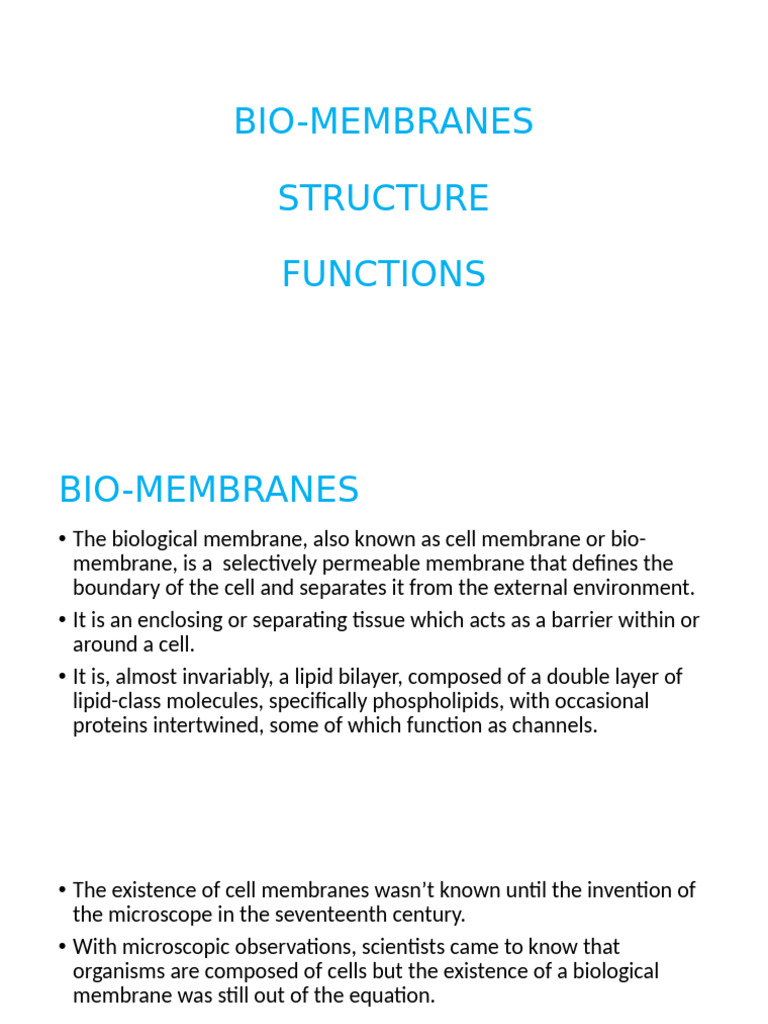 Lec 6 - Bio-Membranes Structure and Functions-1 | PDF | Cell Membrane | Biological Membrane