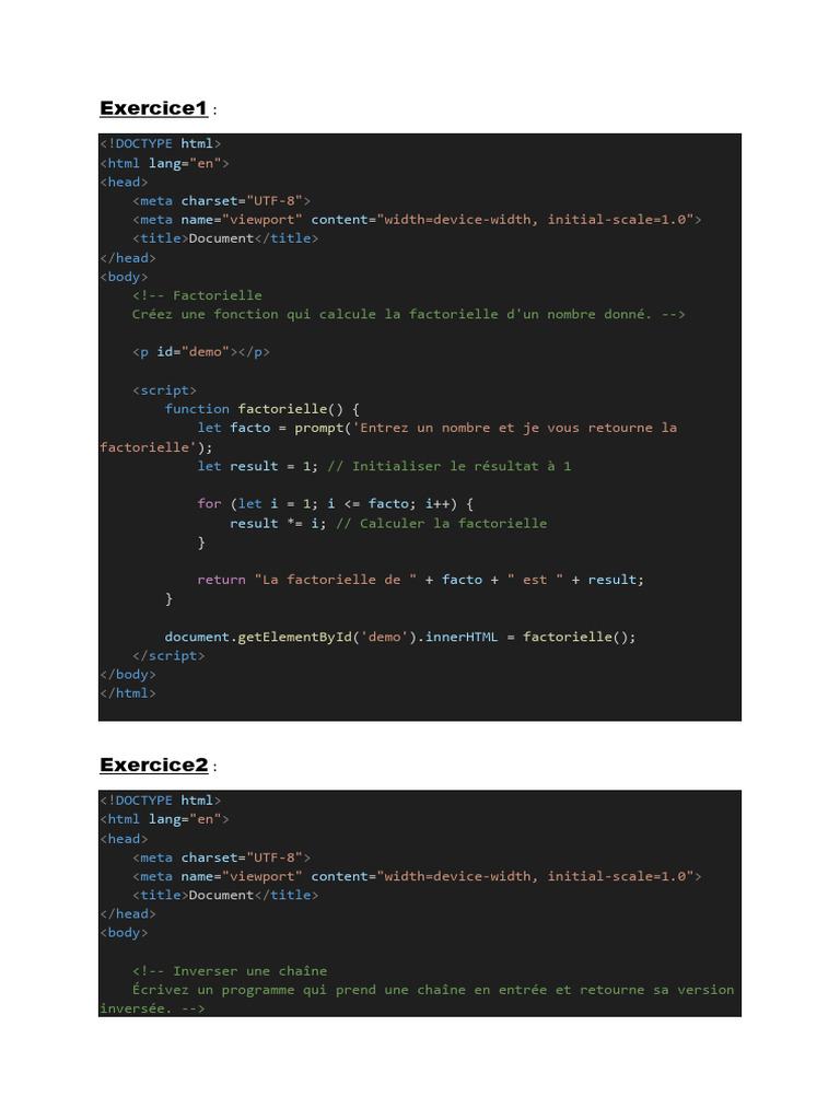 Exercices de programmation JavaScript | PDF