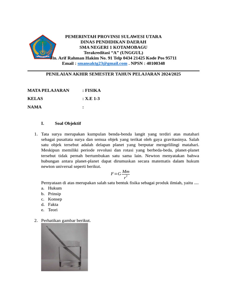 Soal UAS Kelas X 2024 | PDF