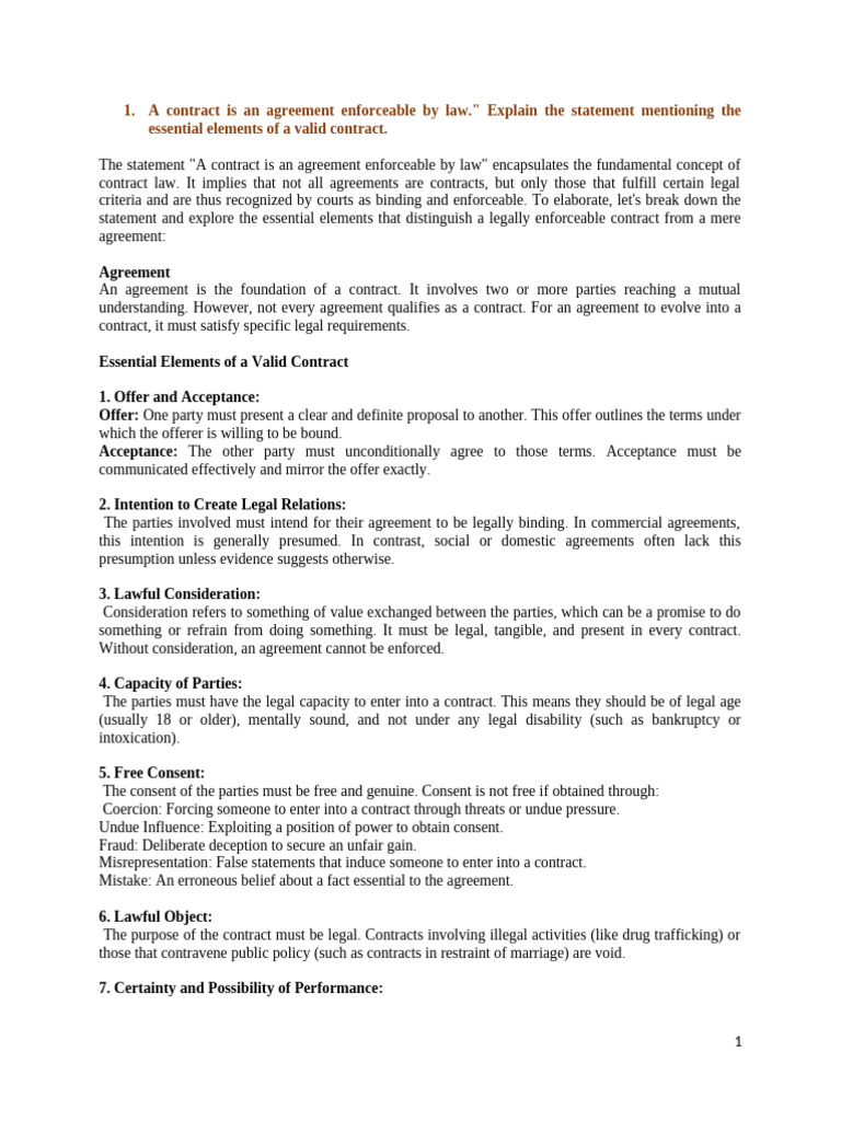 A contract is an agreement enforceable by law-1 | PDF | Law Of Agency ...
