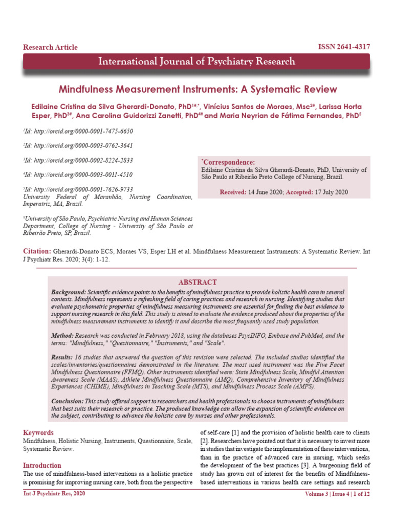 Mindfulness Measurement Instruments A Systematic Review | PDF ...