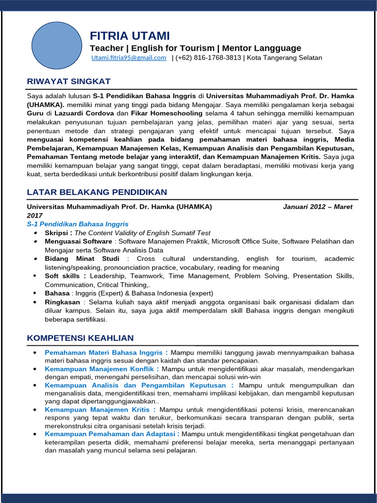 CV ATS Fitria Utami | PDF