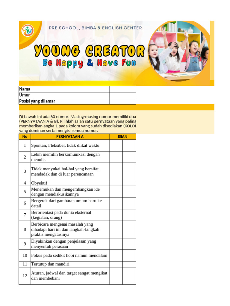 Test MBTI Young Creator | PDF