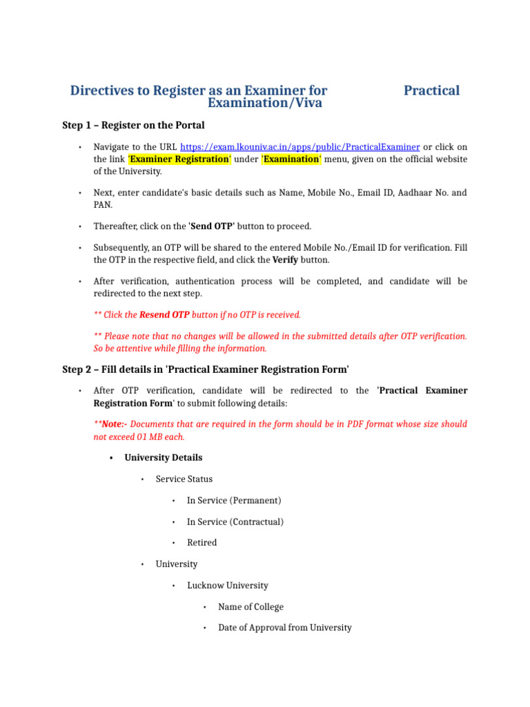 Instructions for Practical Examiner Registration | PDF | Authentication ...