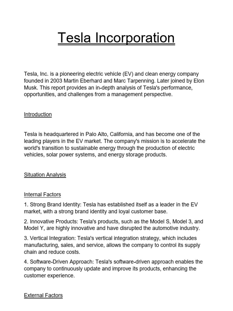 Tesla Incorporation Report | PDF | Electric Vehicle | Economies