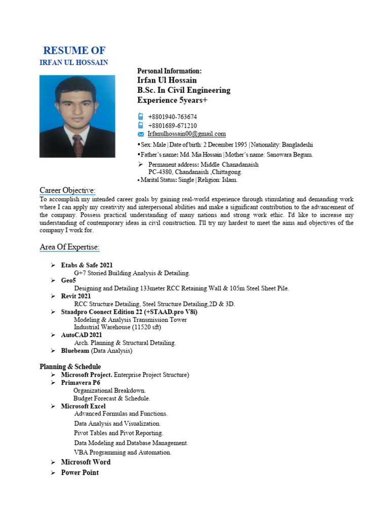 Resume of Irfan Ul Hossain | PDF | Quality Assurance | Deep Foundation
