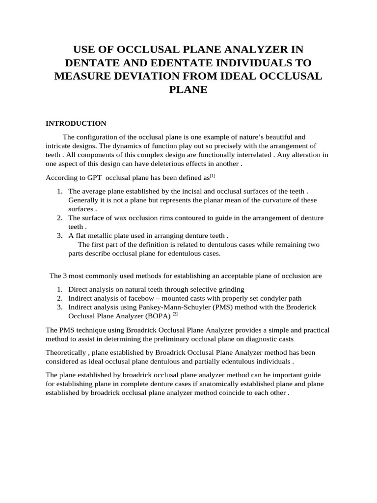 Evaluating Broadrick Occlusal Plane Method | PDF | Mouth | Dental Anatomy