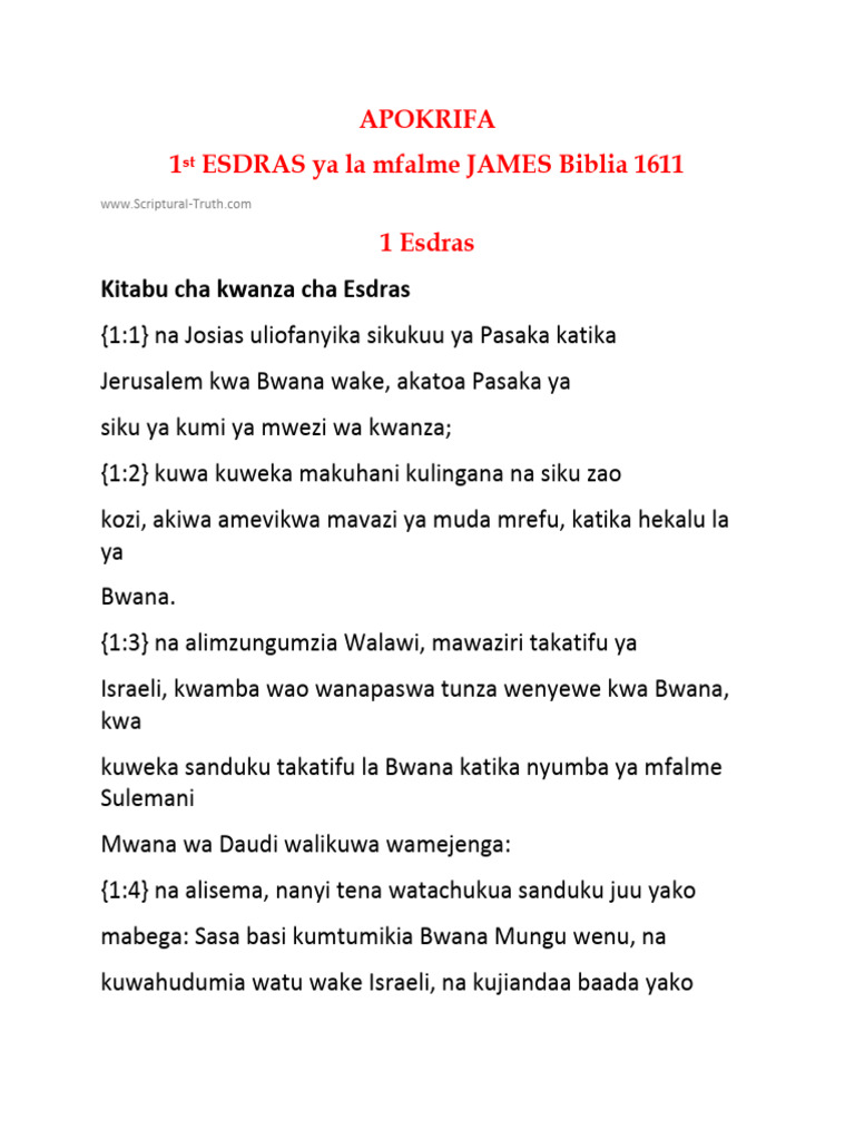 Apocrypha 1st Esdras in Kiswahili APOKRIFA | PDF