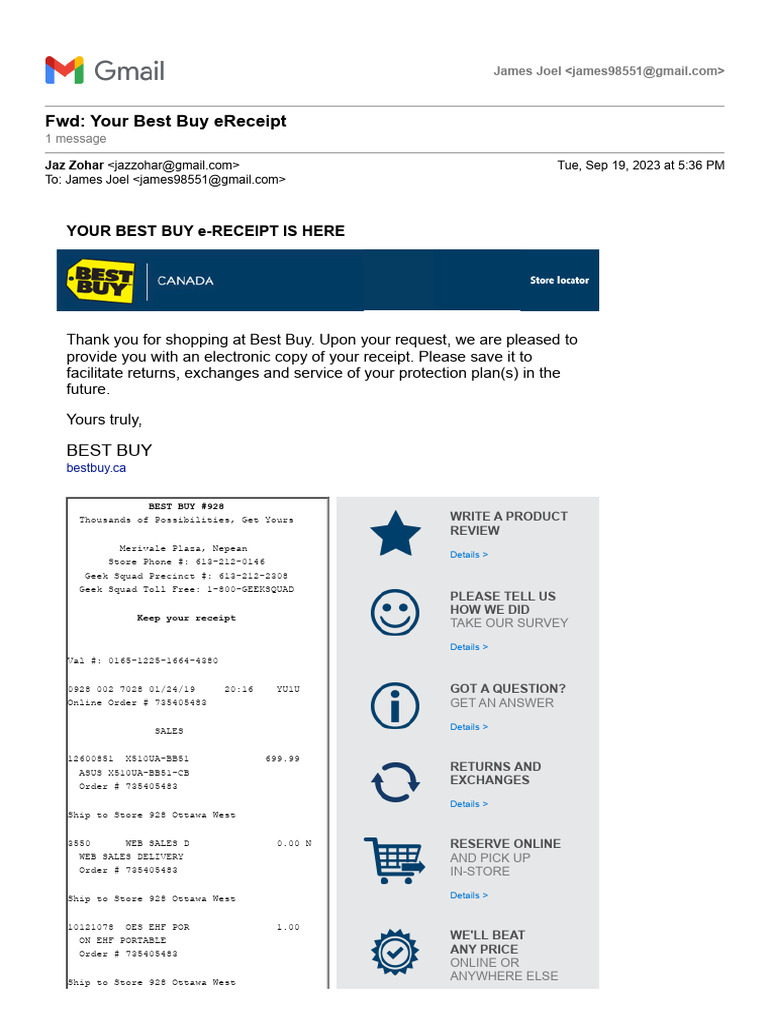 Gmail - FWD - Your Best Buy Ereceipt | PDF | Receipt