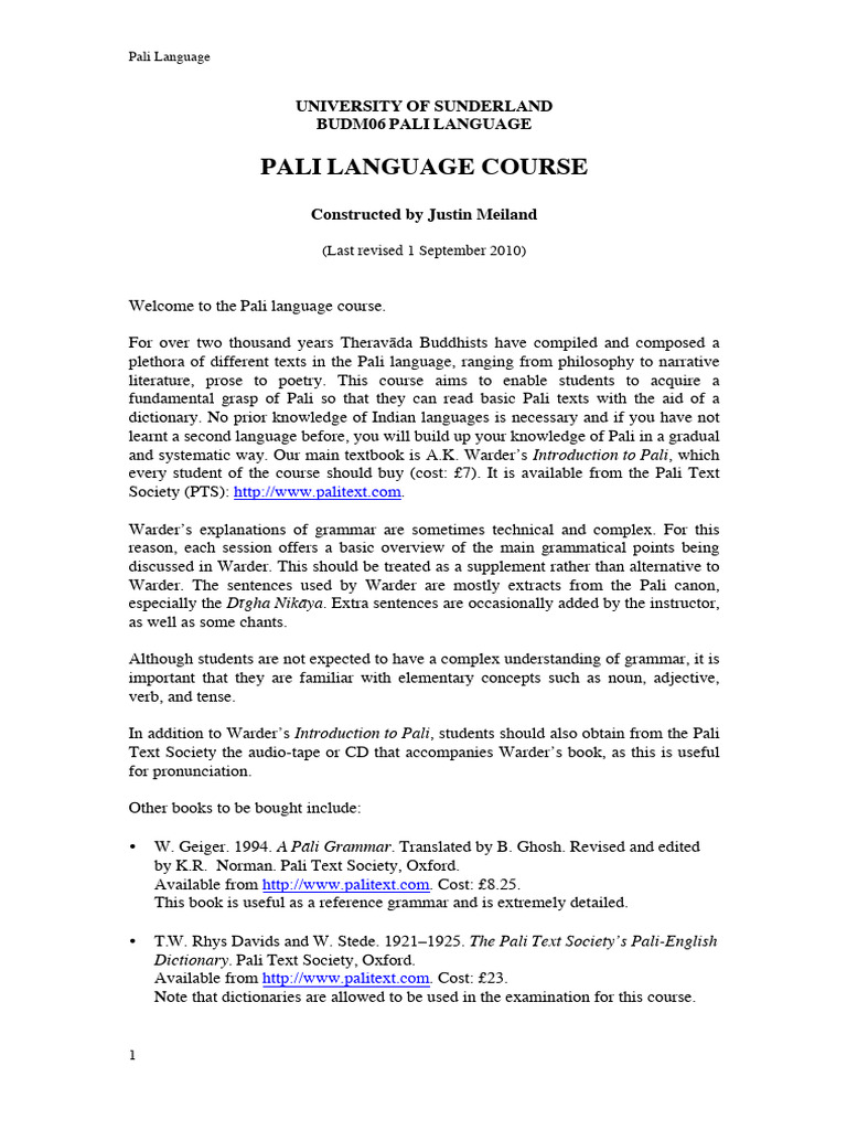 Book - Pali language course | PDF | Pali | Sanskrit