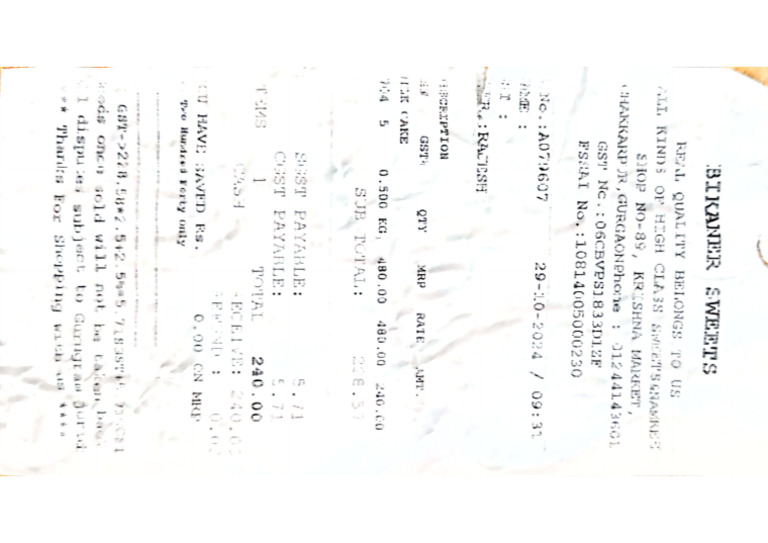 Bikaner Sweets Bill | PDF