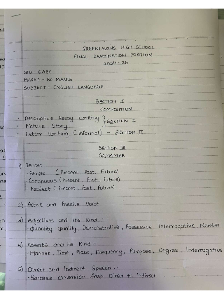 STD 6 English Language Finals Portion | PDF
