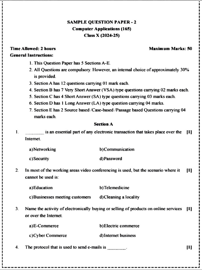 Computer Sample Question Paper 2 | PDF | Internet | Software