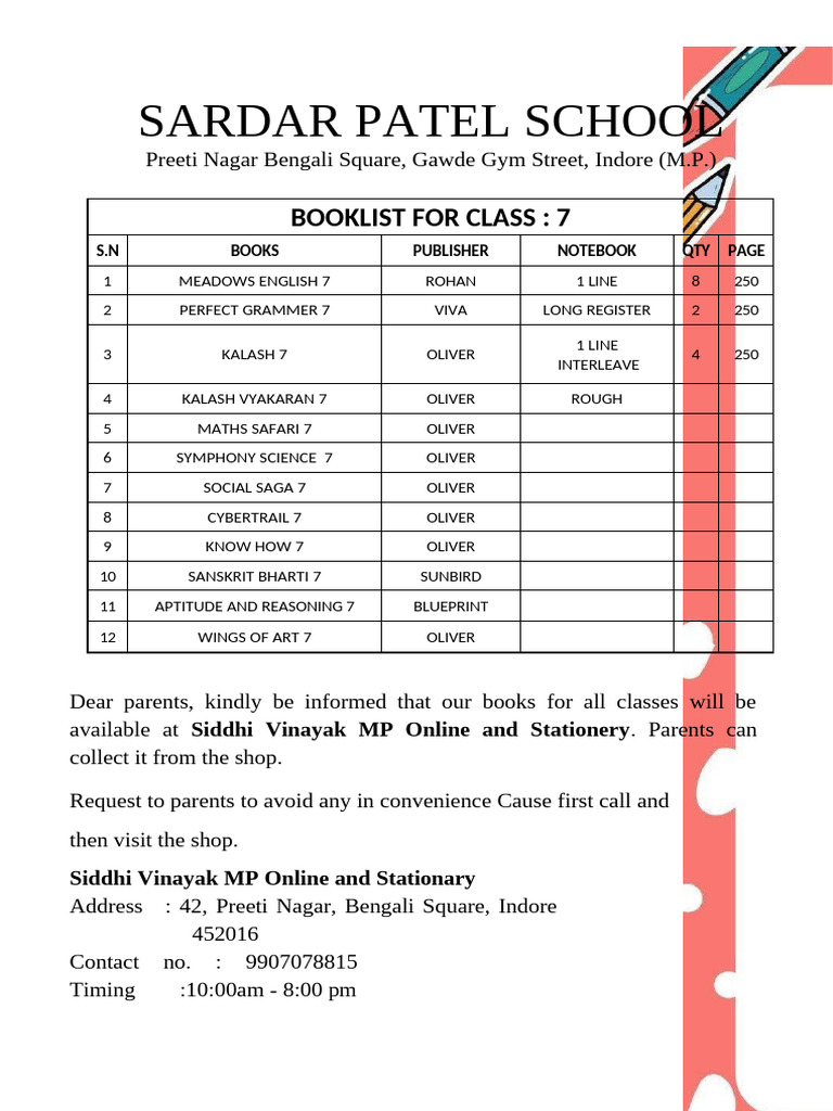 BOOK LIST 7TH (AutoRecovered) | PDF