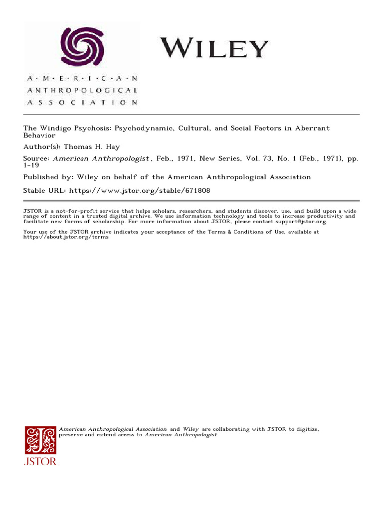 Windigo Psychosis: Psychodynamic Insights | PDF | Psychosis | Dream