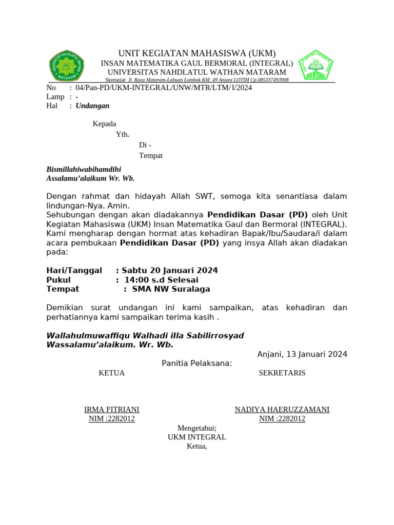 undangan pembukaan PD untuk hmps&ukm | PDF