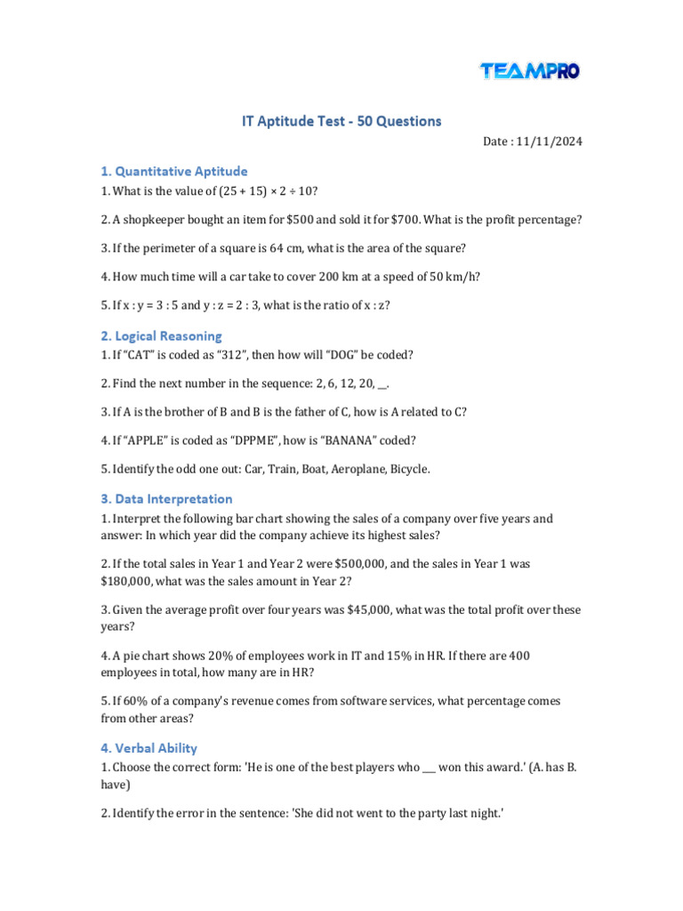 IT Aptitude Test Questions | PDF | Programming Language | Software ...