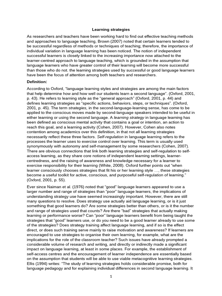 Learning Strategies | PDF | Learning | Second Language