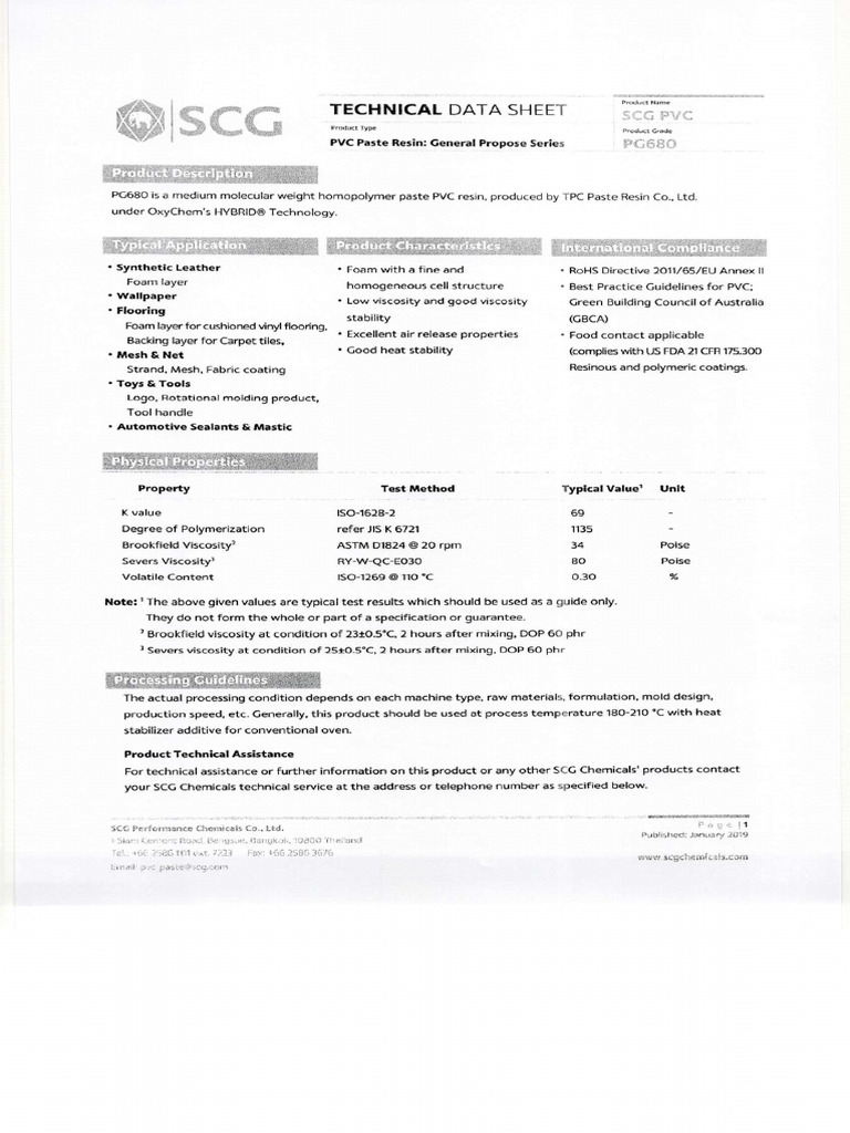 Tds, Scg, 680 Pvc Resin Paste | PDF
