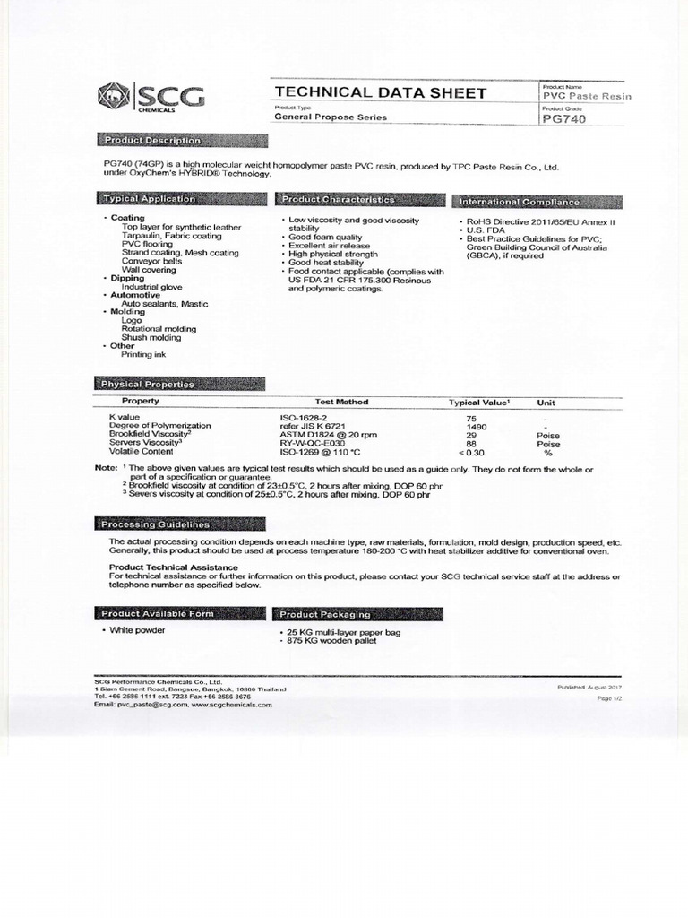 Pg740, SCG, PVC Resin Paste | PDF