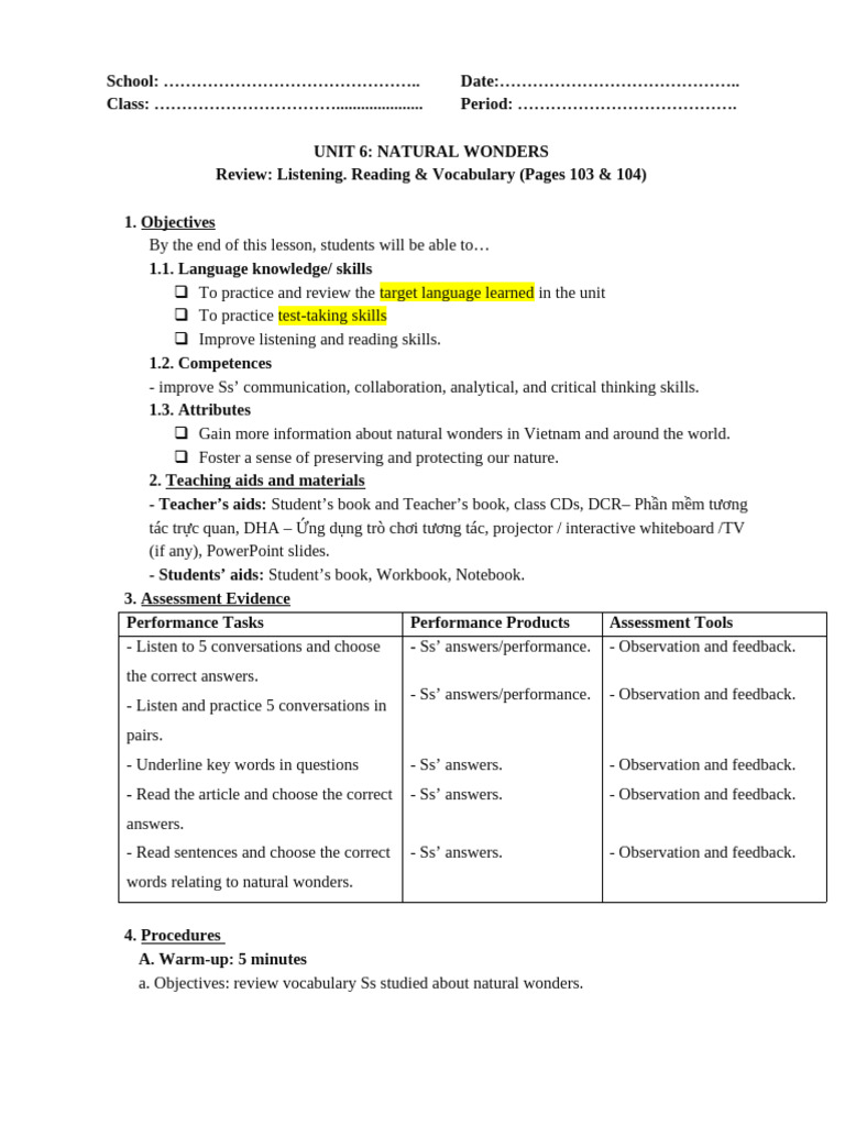 Unit 6 - Review 2 - Pages 103 & 104 | PDF | Vocabulary | Human ...