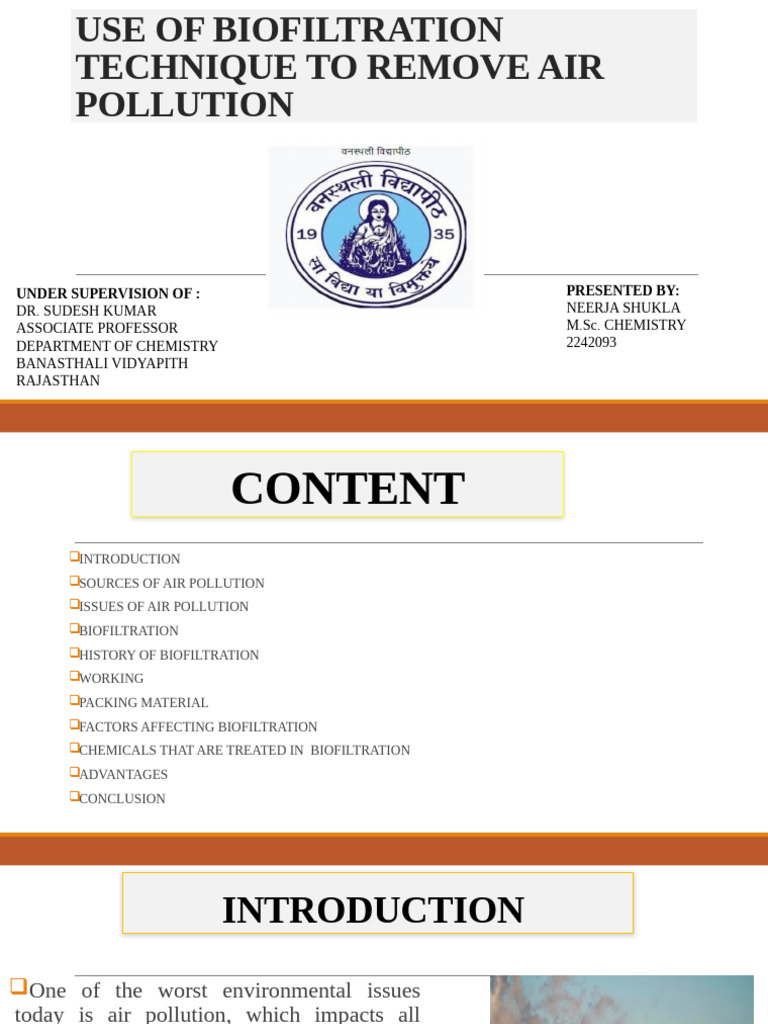 Use of Biofiltration Technique in Air Pollution Neerja | PDF | Air Pollution | Earth Sciences
