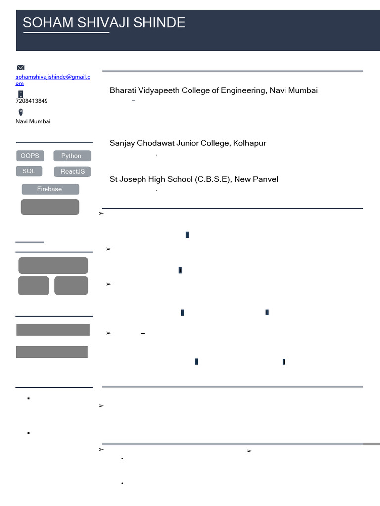 Soham Shivaji Shinde Resume | PDF | Data Science | Machine Learning