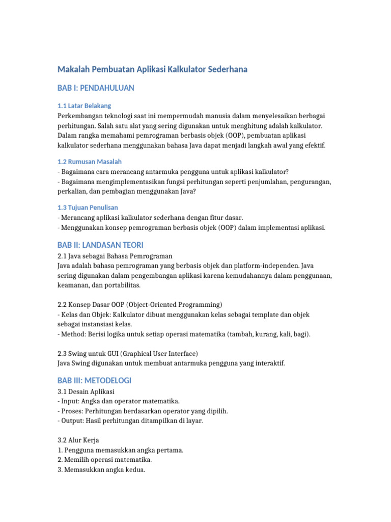 Kalkulator Sederhana dengan Java OOP | PDF