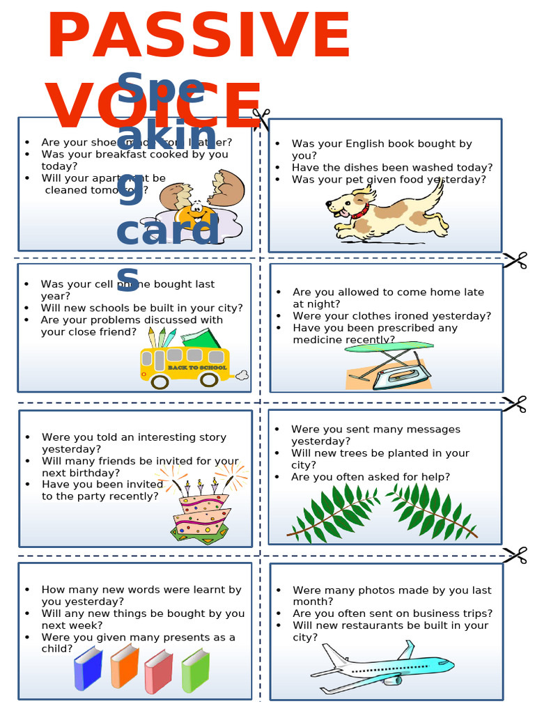Passive Voice Speaking Cards CLT Communicative Language Teaching Resources Conv - 108713 | PDF