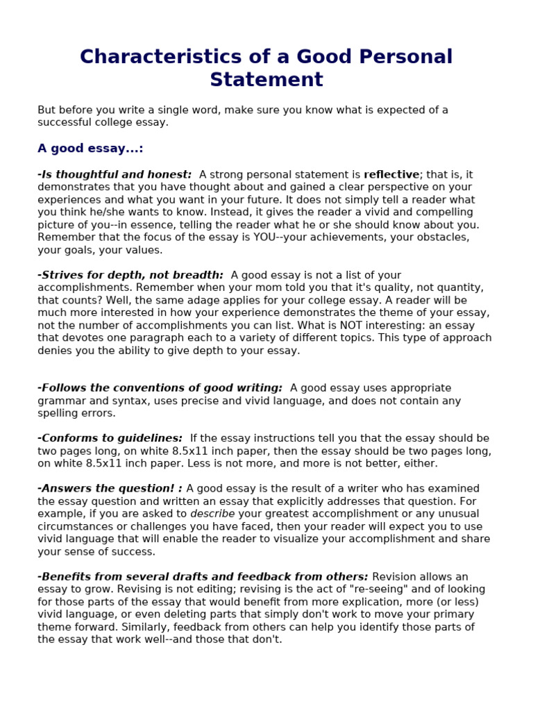 Characteristics of A Good Personal Statement | PDF | Essays | Paragraph