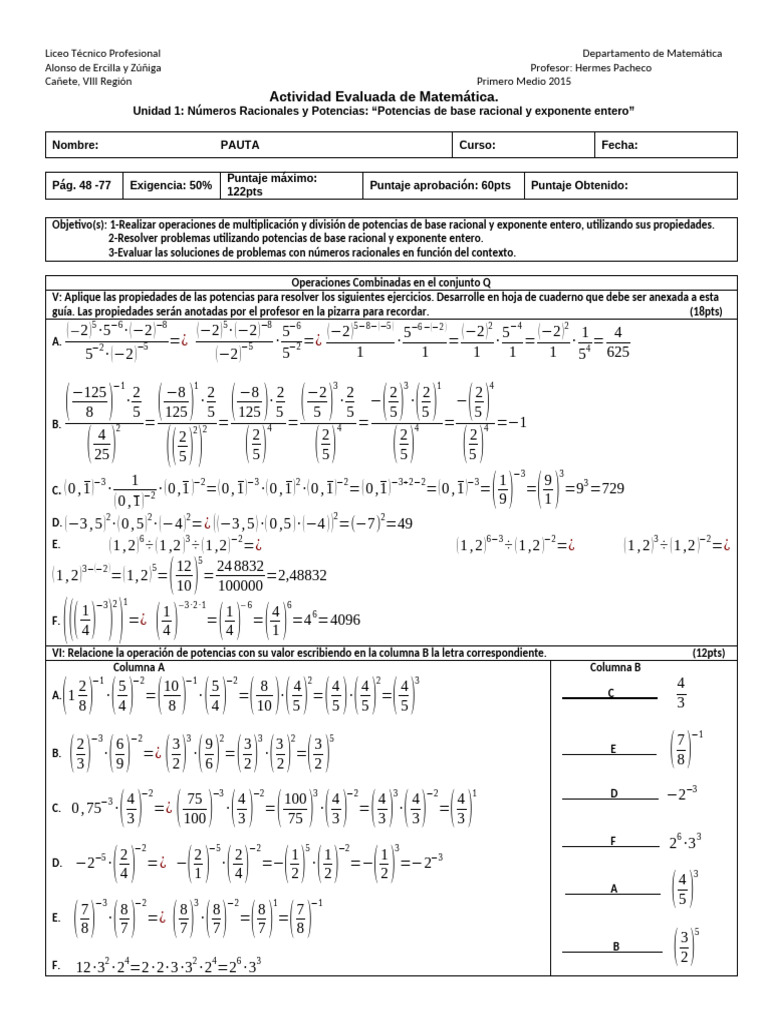 Guía de Potencias Base Q Exp Z 2015 - 2 Pauta | PDF