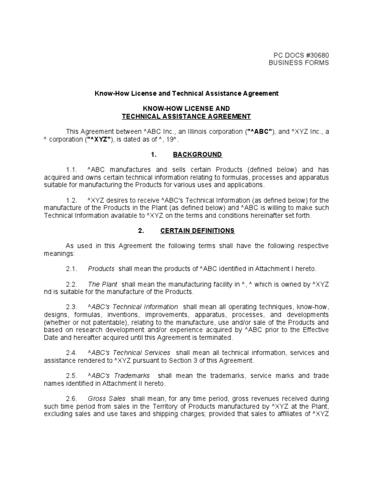 Technical Agreement Template