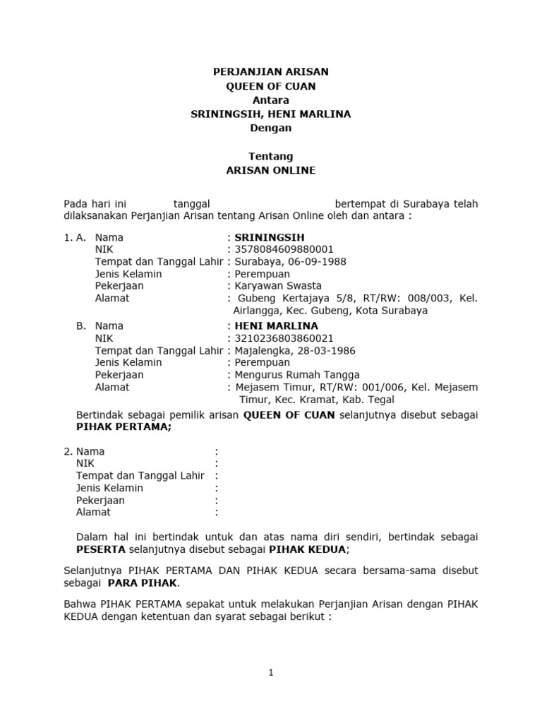 PERJANJIAN ARISAN QOC (2) | PDF