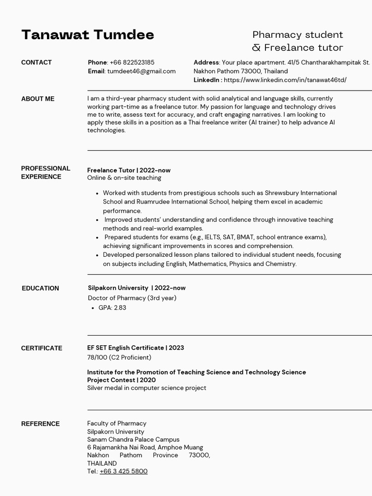 Tanawat Tumdee CV.pdf | PDF