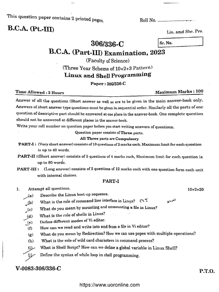 Bca Part 3 Linux and Shell Programming 306 336 C 2023 | PDF