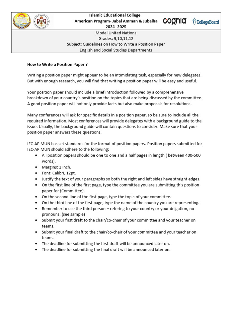 MUN 24-25 Position Paper Studysheet | PDF | Drinking Water | Human Rights