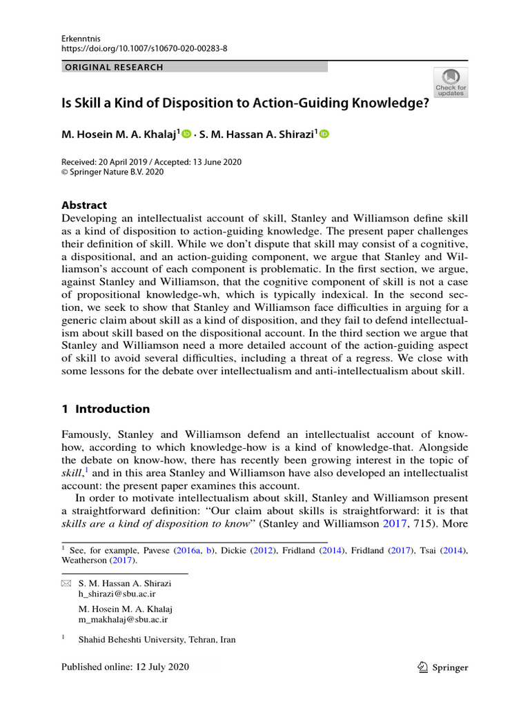 Is Skill A Kind of Disposition To Action Guiding Knowledge | PDF ...