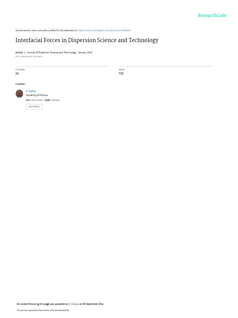 Interfacial Forces in Dispersion Science and Techn | PDF | Surface ...