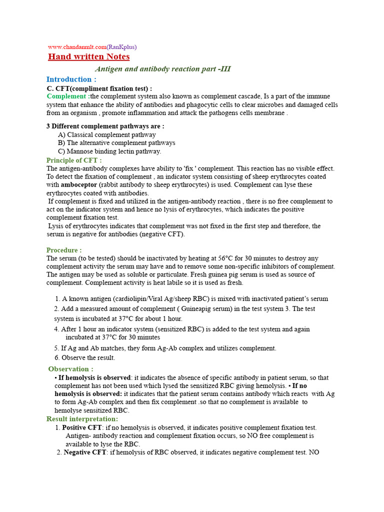 CFT: Complement Fixation Test Explained | PDF | Complement System ...