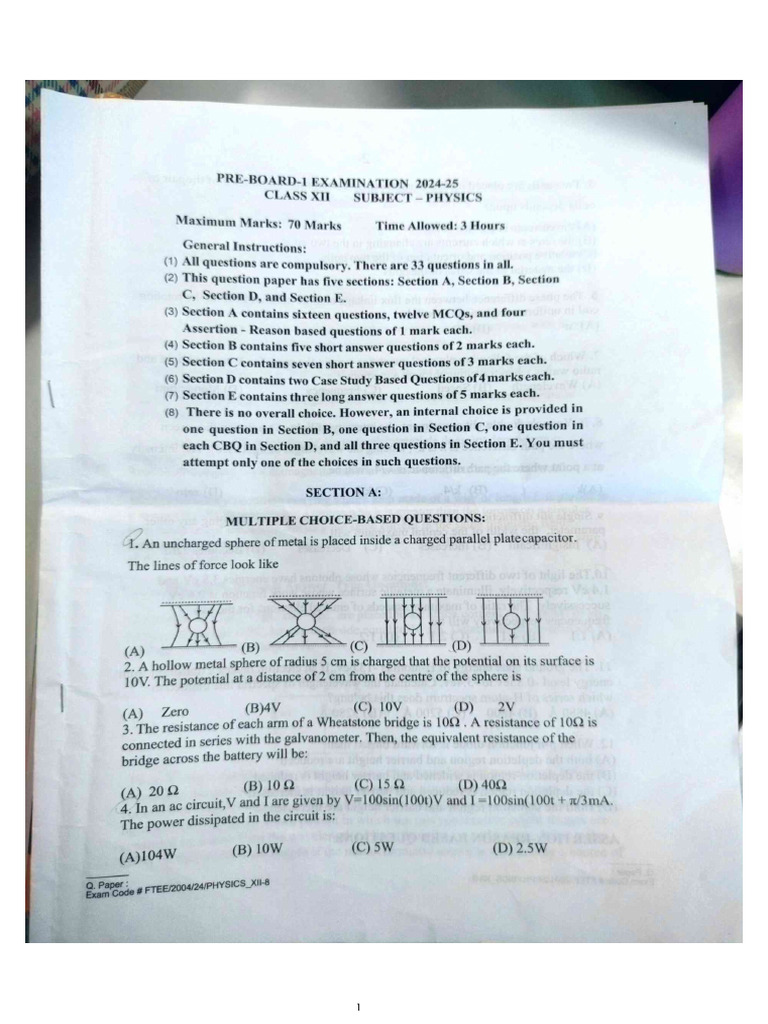 Physics Pre Board | PDF