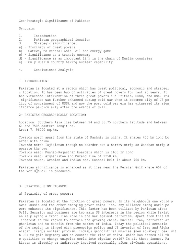 Geo-Strategic Location of Pakistan | PDF | Central Asia | Pakistan