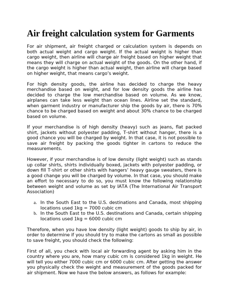 Air and Sea freight calculation system for Garments | PDF | Cargo ...