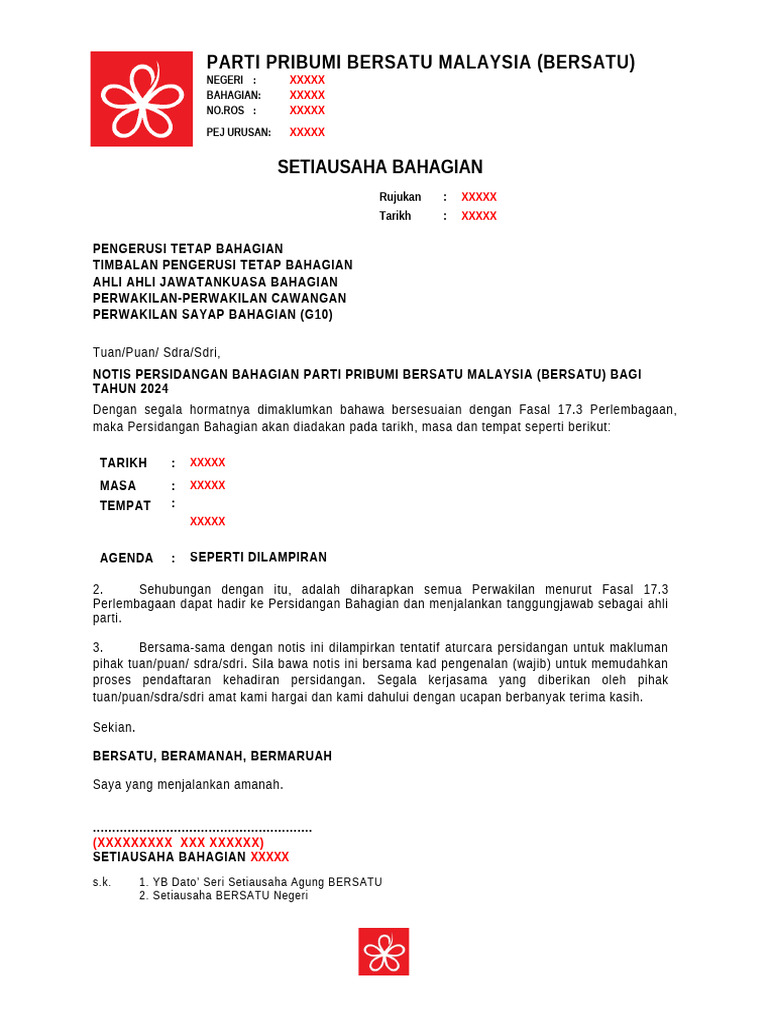 Template Notis Persidangan Bahagian 2024 | PDF