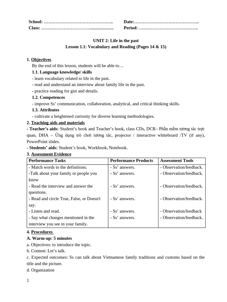 Unit 2 - Lesson 1.1 - Vocab & Reading - Pages 14 & 15 | PDF | Family | Vocabulary